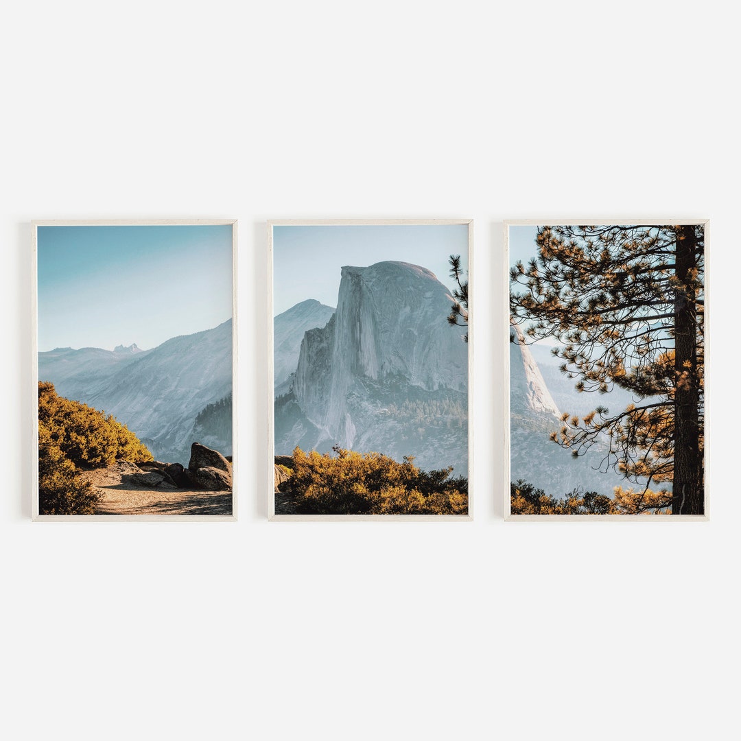 Half Dome Print Set of 3, Northern California Wall Art, Rustic Mountain ...