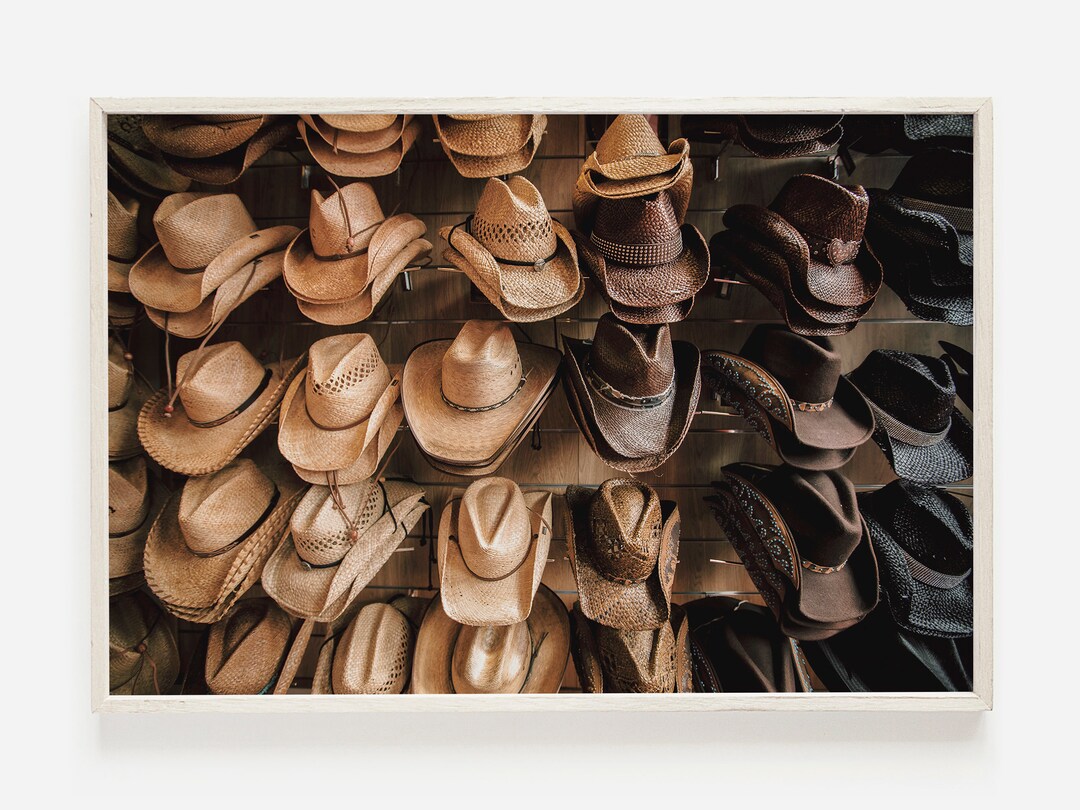 Wall of Cowboy Hats Rustic Hat Print Straw Hat Wall Art - Etsy