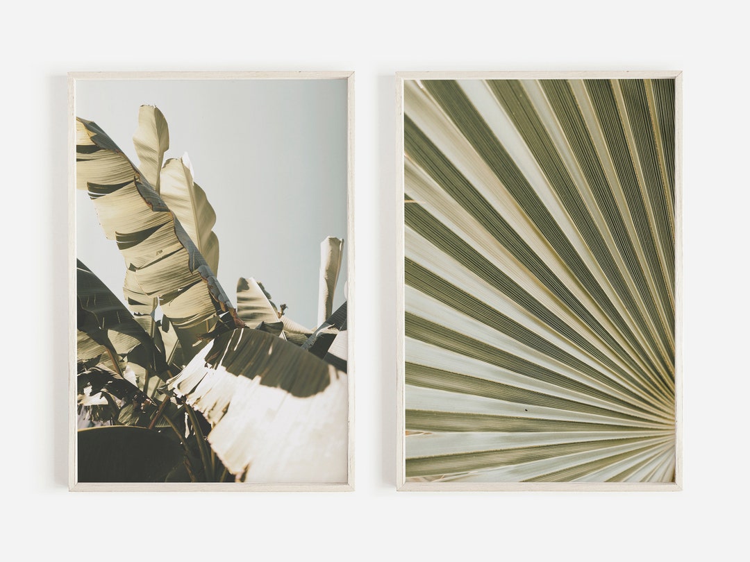 Warm Summer Tropical Art, Palm Leaves Print Set, Neutral Coastal Decor ...