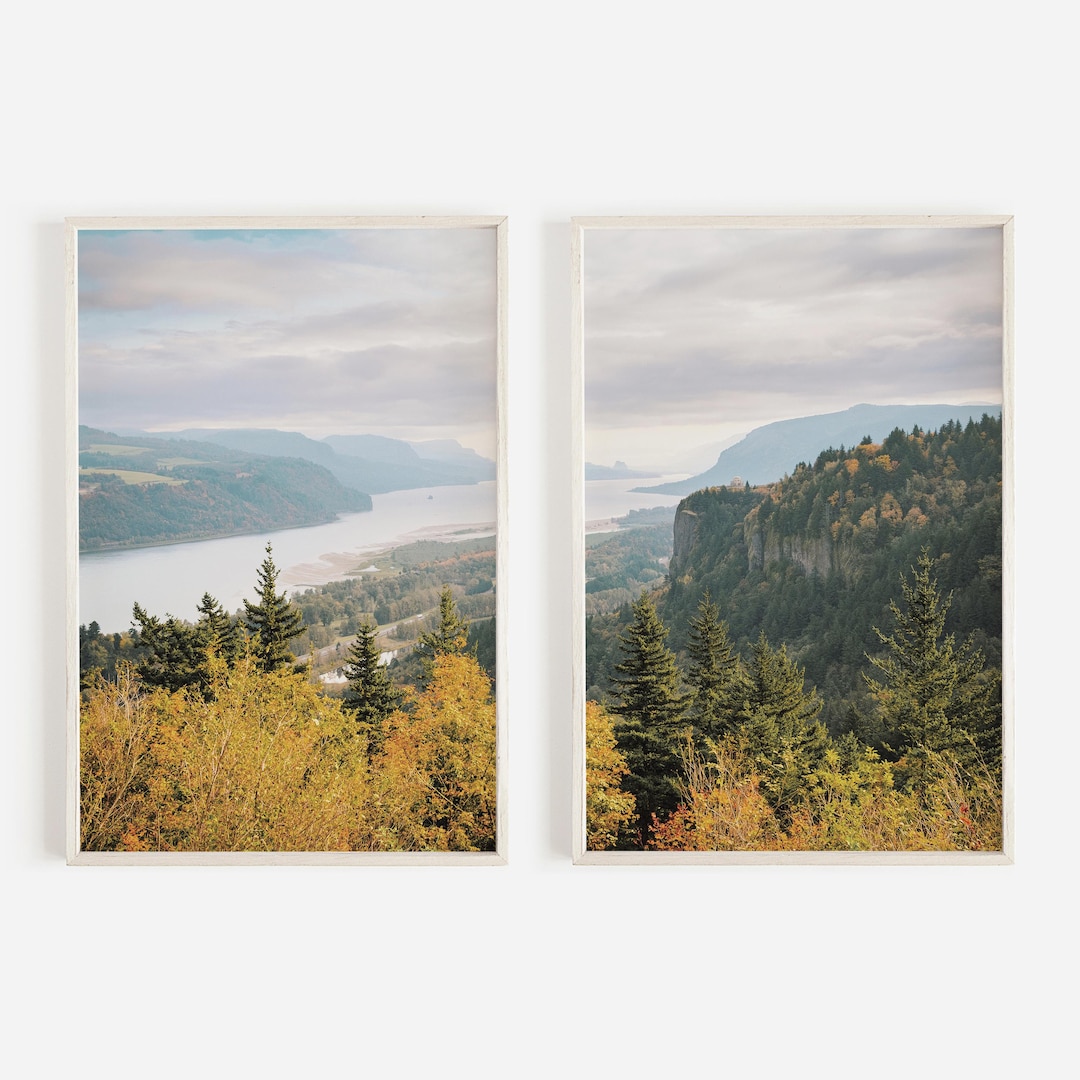 River Valley Overlook Print Set, Autumn Scenery Decor, Rustic ...