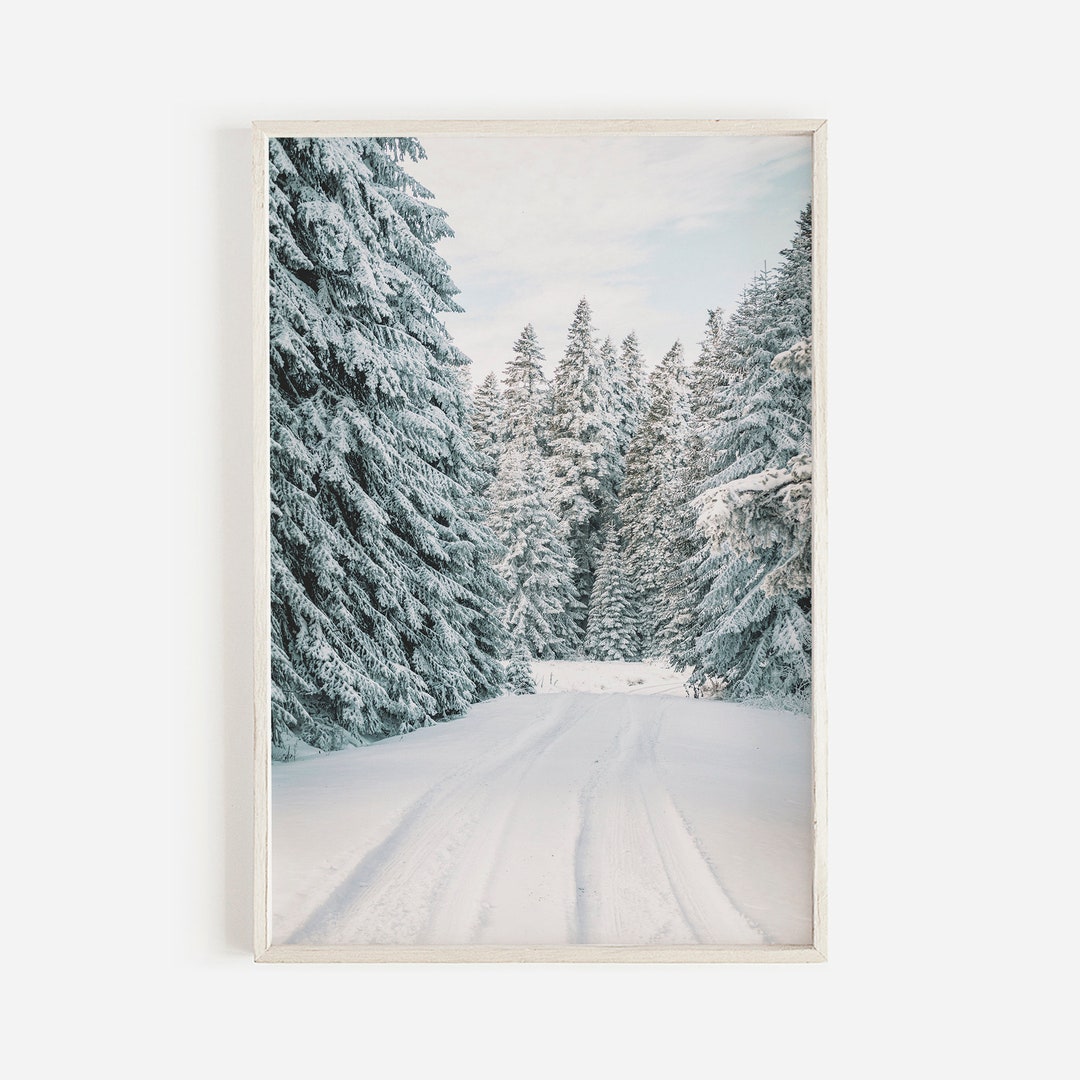 Snowy Forest Wall Art, Winter Printable, Pine Forest Decor, Rustic ...