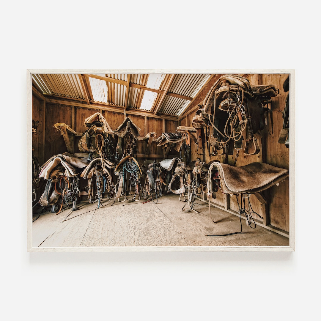 Saddle Room in Barn, Horse Tack Wall Art, Western Home Decor, Rustic ...