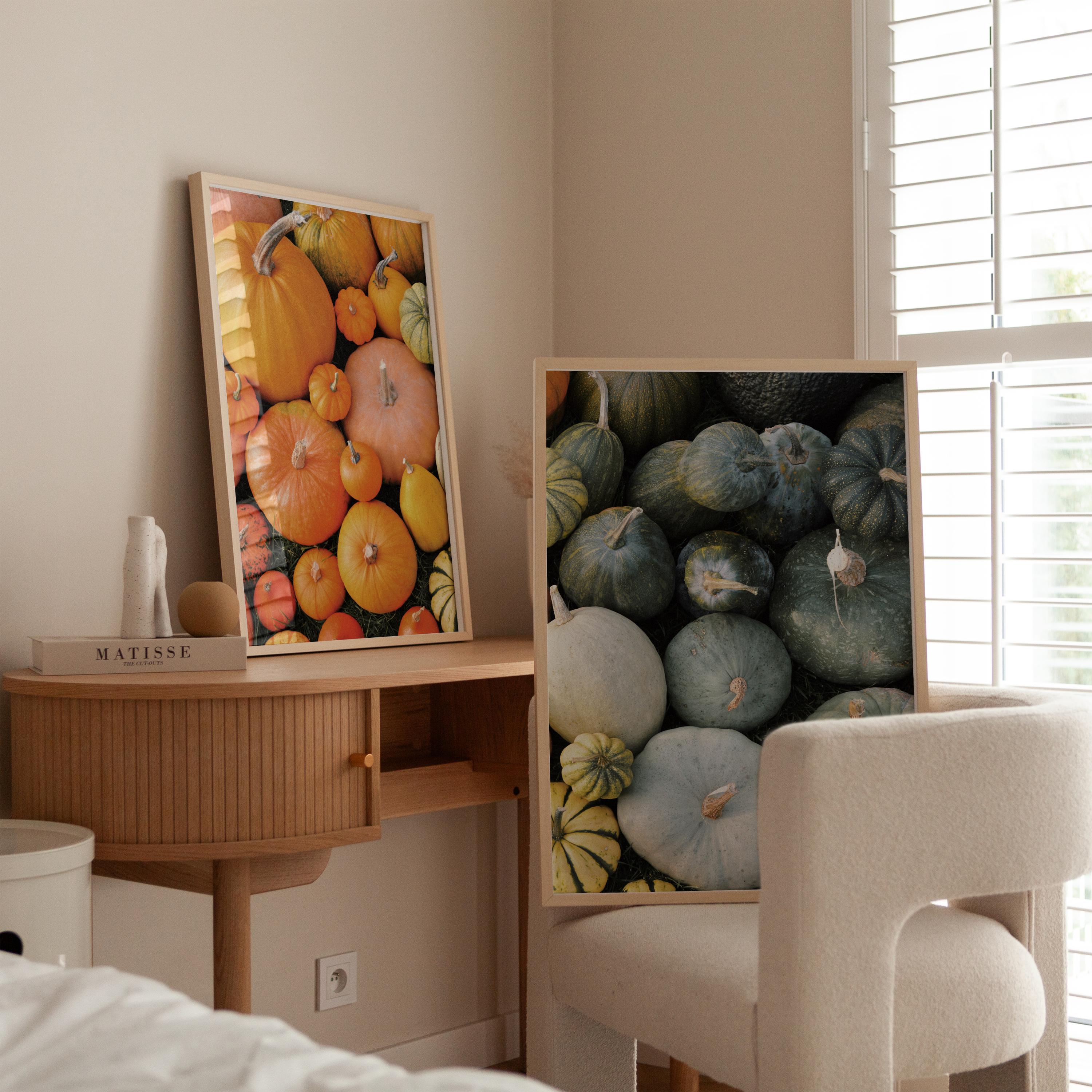 Pumpkin and Gourd Harvest Print Set, Set of 2 Prints, Colorful ...
