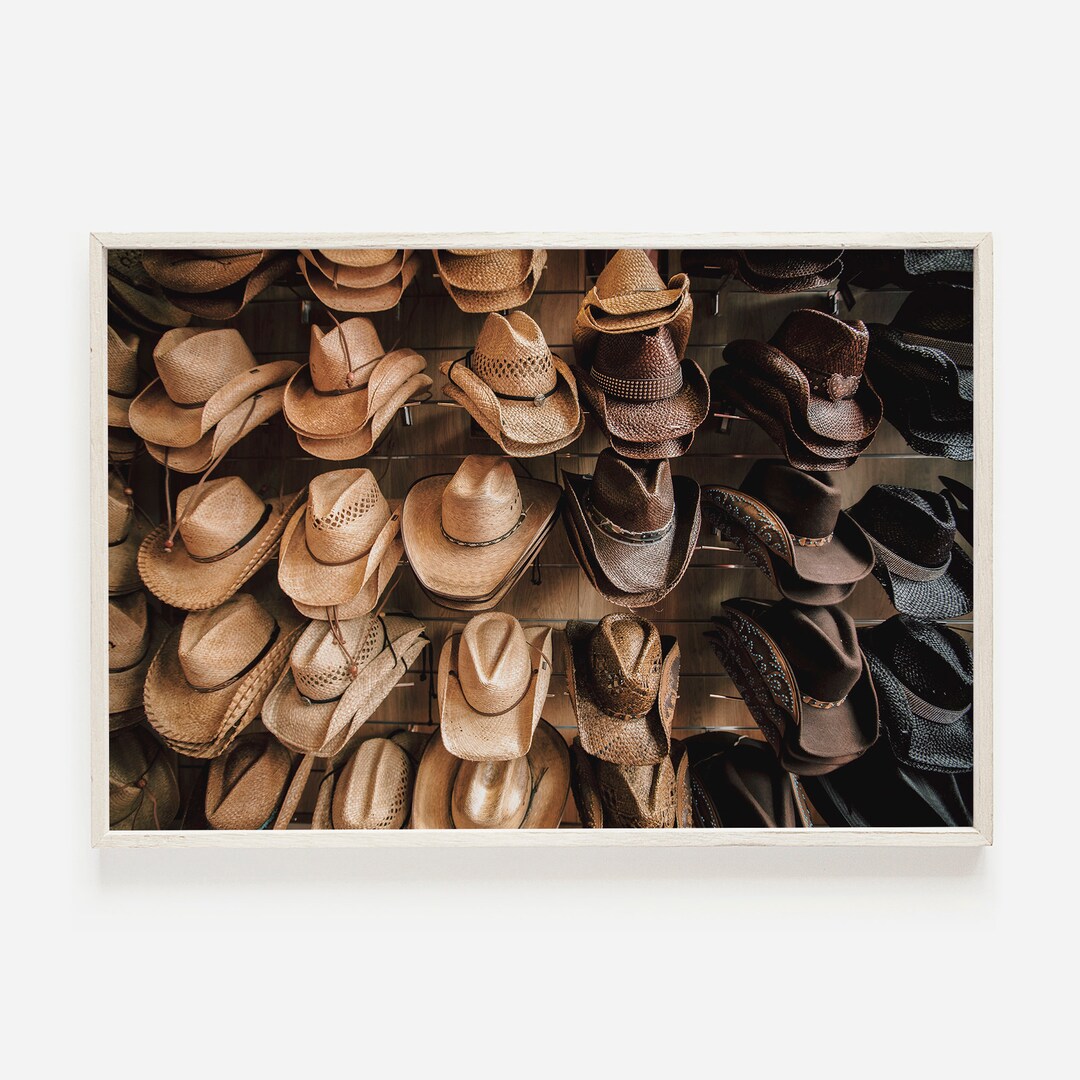 Wall of Cowboy Hats, Rustic Hat Print, Straw Hat Wall Art, Cowboy Hat ...