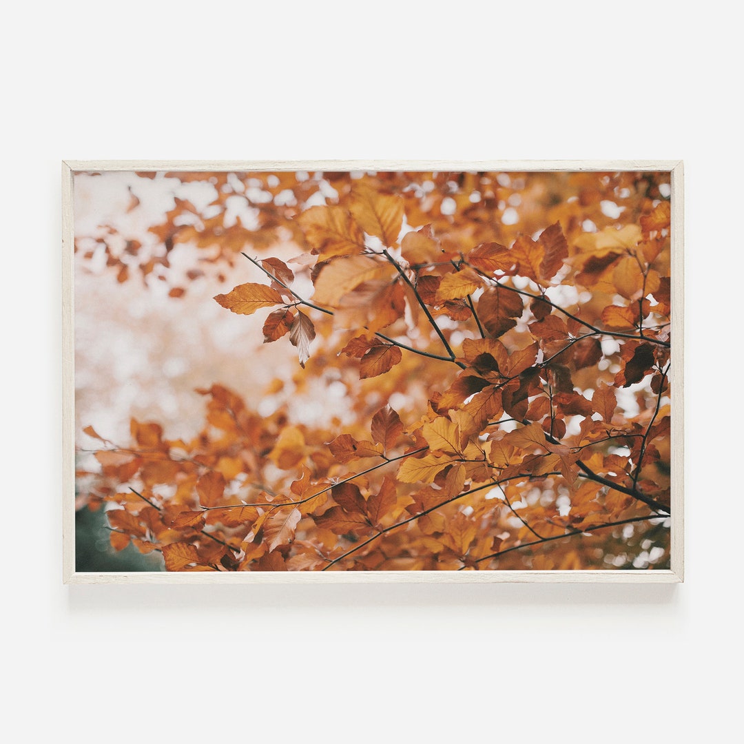 Autumn Leaves on Tree Poster, Rustic Forest Decor, Burnt Orange Leaves ...