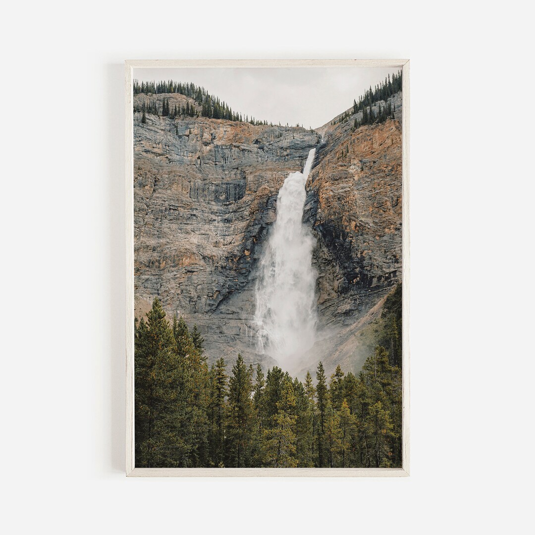 Waterfall Over Cliff, Rocky Cliff Photo, Pine Forest Poster, Pacific ...