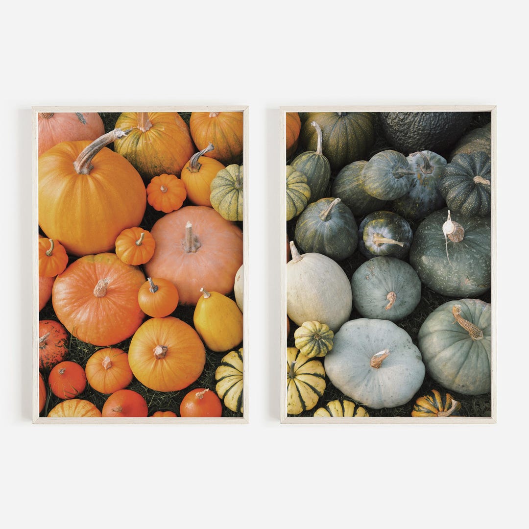 Pumpkin and Gourd Harvest Print Set, Set of 2 Prints, Colorful ...