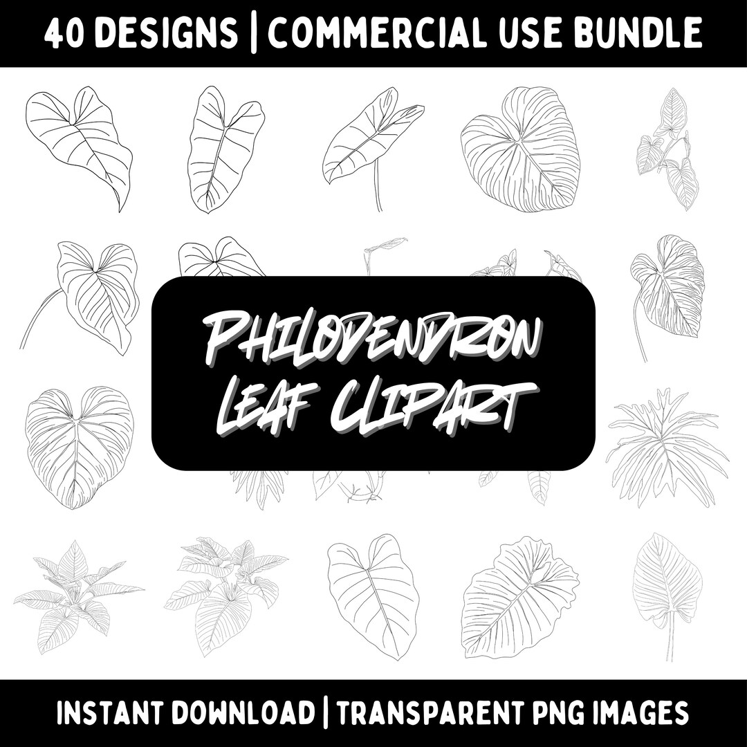 Philodendron Leaf Clipart, Outline Clipart, Digital Leaves, Clipart ...