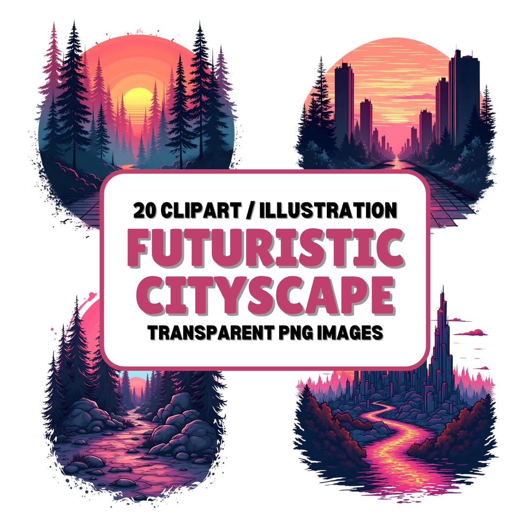 Futuristic Cityscape Clip Art, City Clipart, Digital Cityscape, Future ...