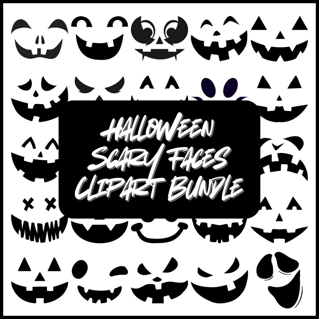 Halloween Scary Faces Clipart Bundle, Halloween Faces, Scary Face ...