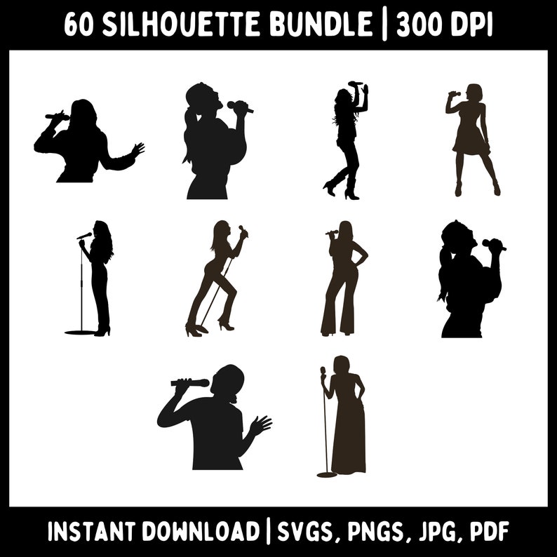 60 Girl Singer Silhouette, Singer Svg, Singing Svg, Singer Cut File ...