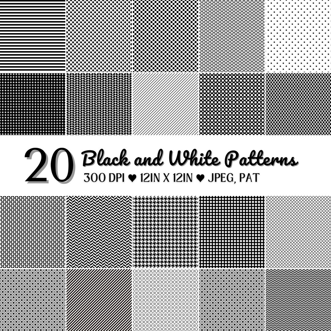 Black and White Patterns, Digital Paper Pack, Digital Scrapbooking ...