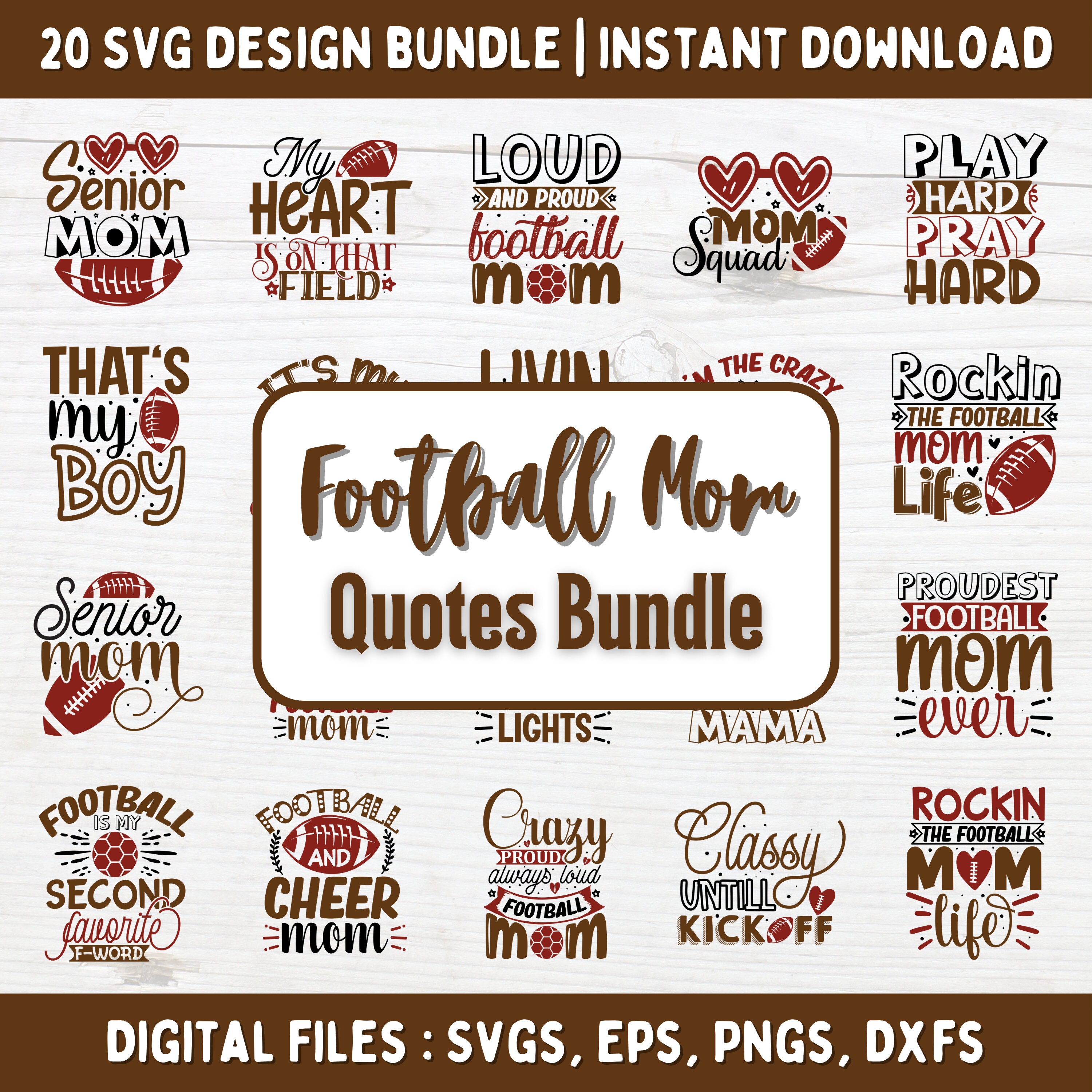 Football Mom Quotes SVG Bundle, Saying Quotes, Football Svg, Svg Cut ...