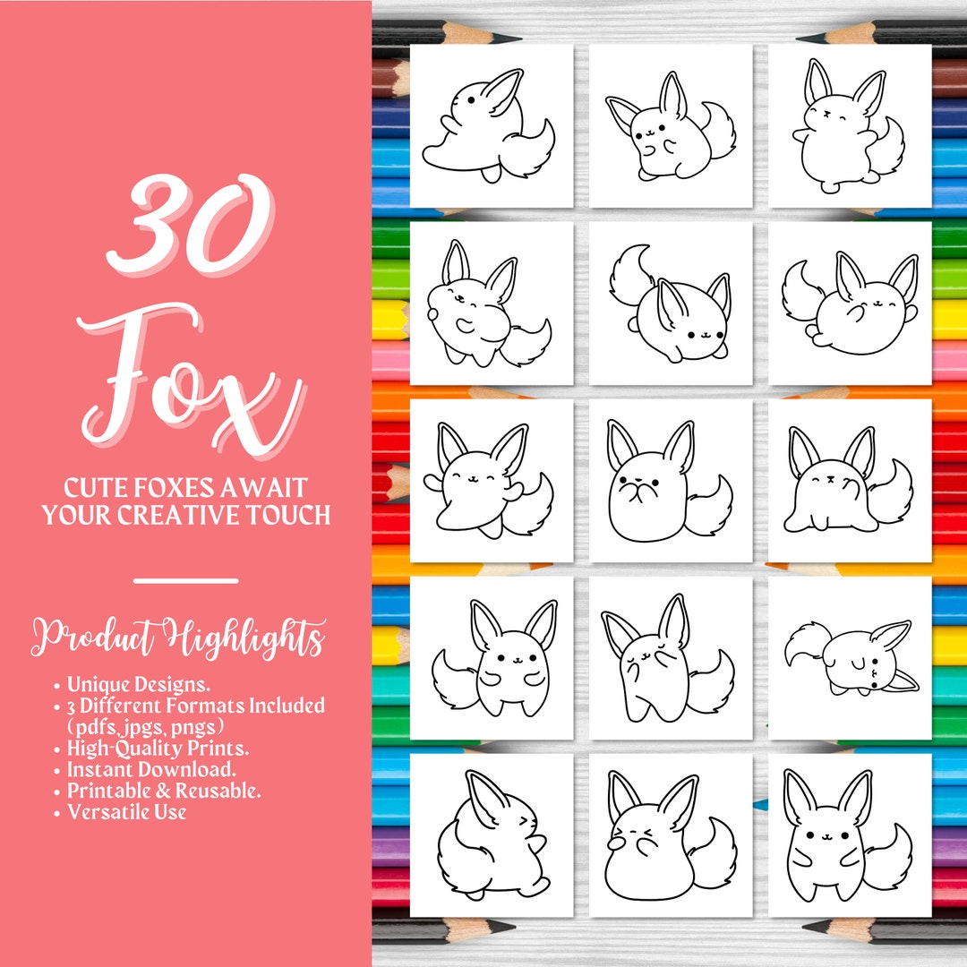 Kawaii Fox Coloring Pages, Printable Coloring, Coloring Book, Coloring ...