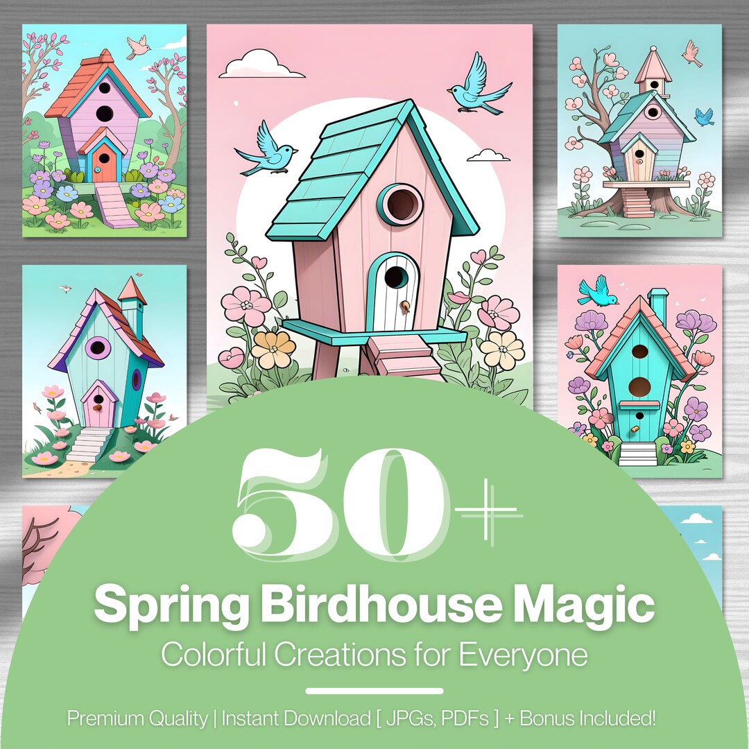 Spring Birdhouse Coloring Coloring Pages, Amazon KDP, Printable ...