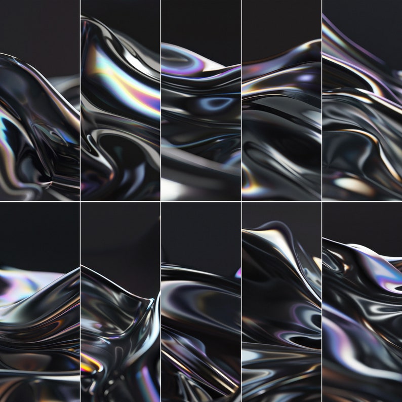 10 Iridescent Liquid Metal Backgrounds, Seamless Iridescent, Papers ...