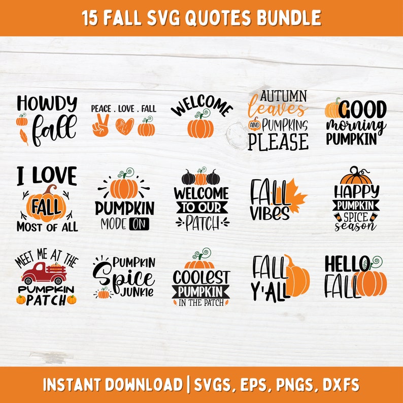 Fall Quotes SVG Bundle, Fall Svg Files, Autumn Quotes, Thanksgiving Svg ...