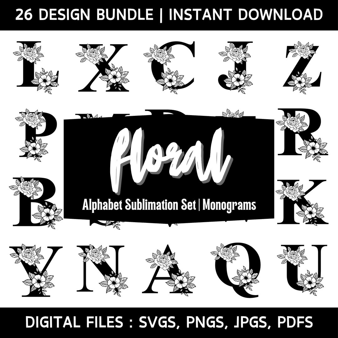 Floral Alphabet Sublimation Set, Floral Letters, Alphabet Clipart ...