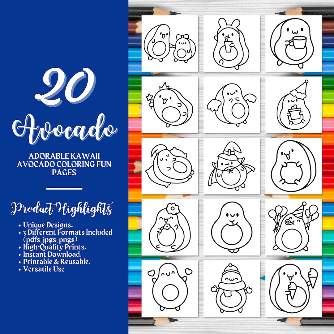 Kawaii Avocado Coloring Pages, Kawaii Food Coloring, Cute Food Coloring ...