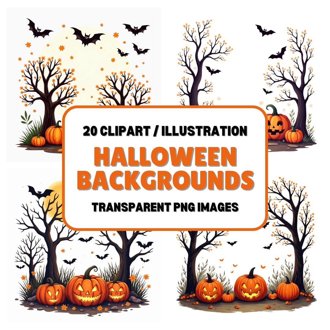 Spooky Halloween Backgrounds Set, Spooky Clipart, Spooky Clipart, Scary ...