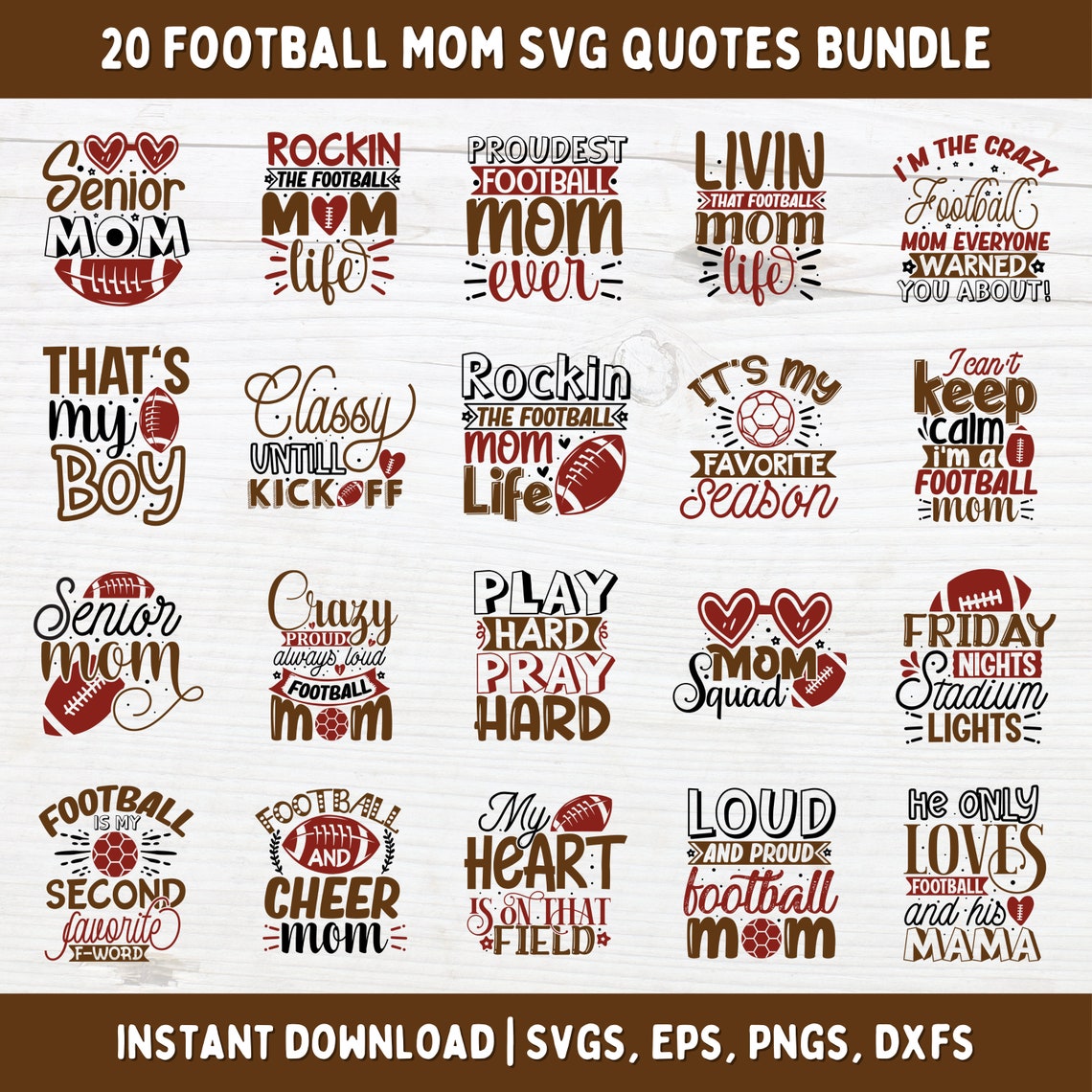 Football Mom Quotes SVG Bundle, Saying Quotes, Football Svg, Svg Cut ...
