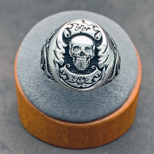 Skull Handmade Sterling Silver Men Biker Ring Silver Skull - Etsy