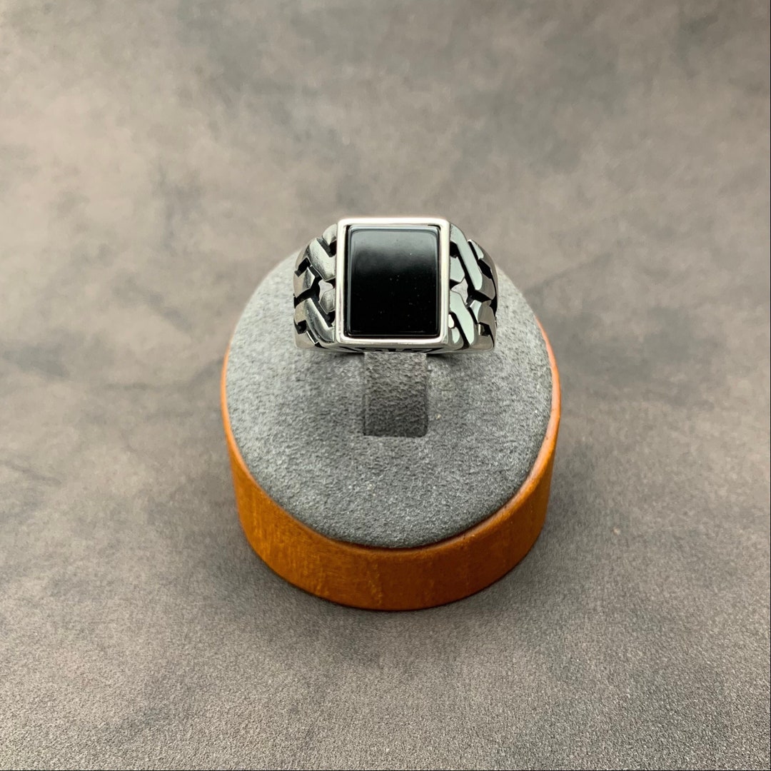 925 Sterling Silver Rectangular Ring. Black Onyx Stone Ring for Men ...