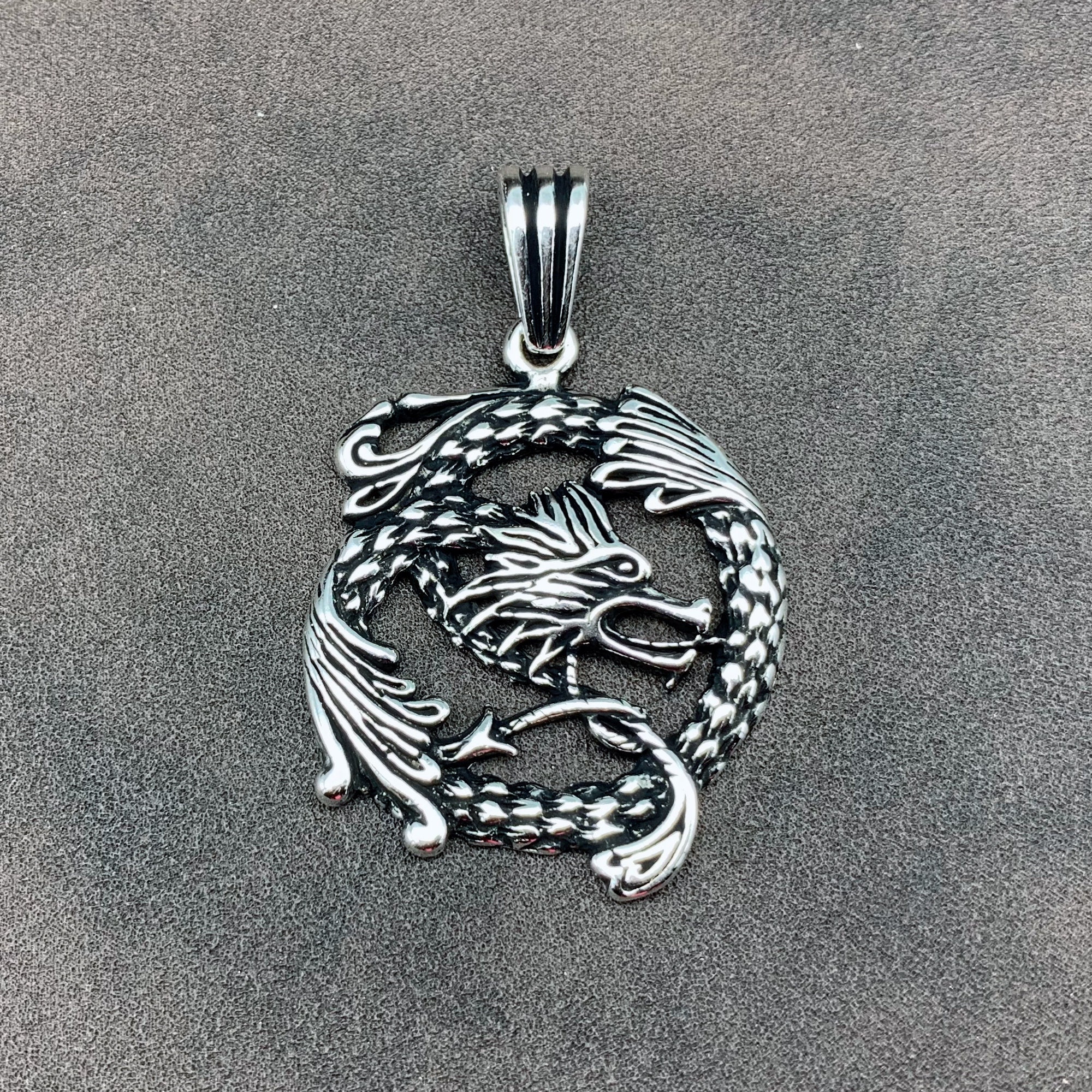 925 Sterling Silver Spiral Dragon Pendant Necklace No Stone - Etsy.de