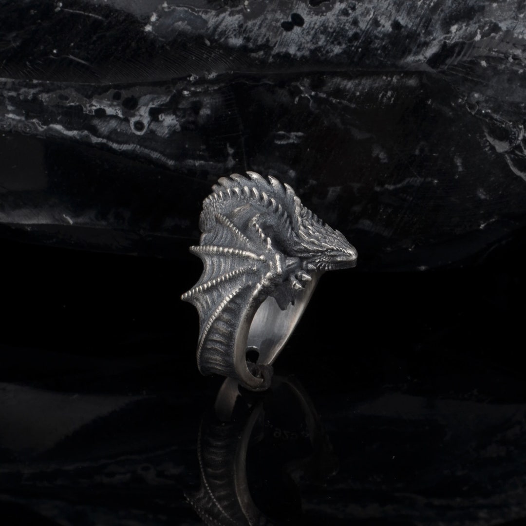 925 Sterling Silver Dragon Ring. Oxidized Sterling Silver Gothic Dragon ...