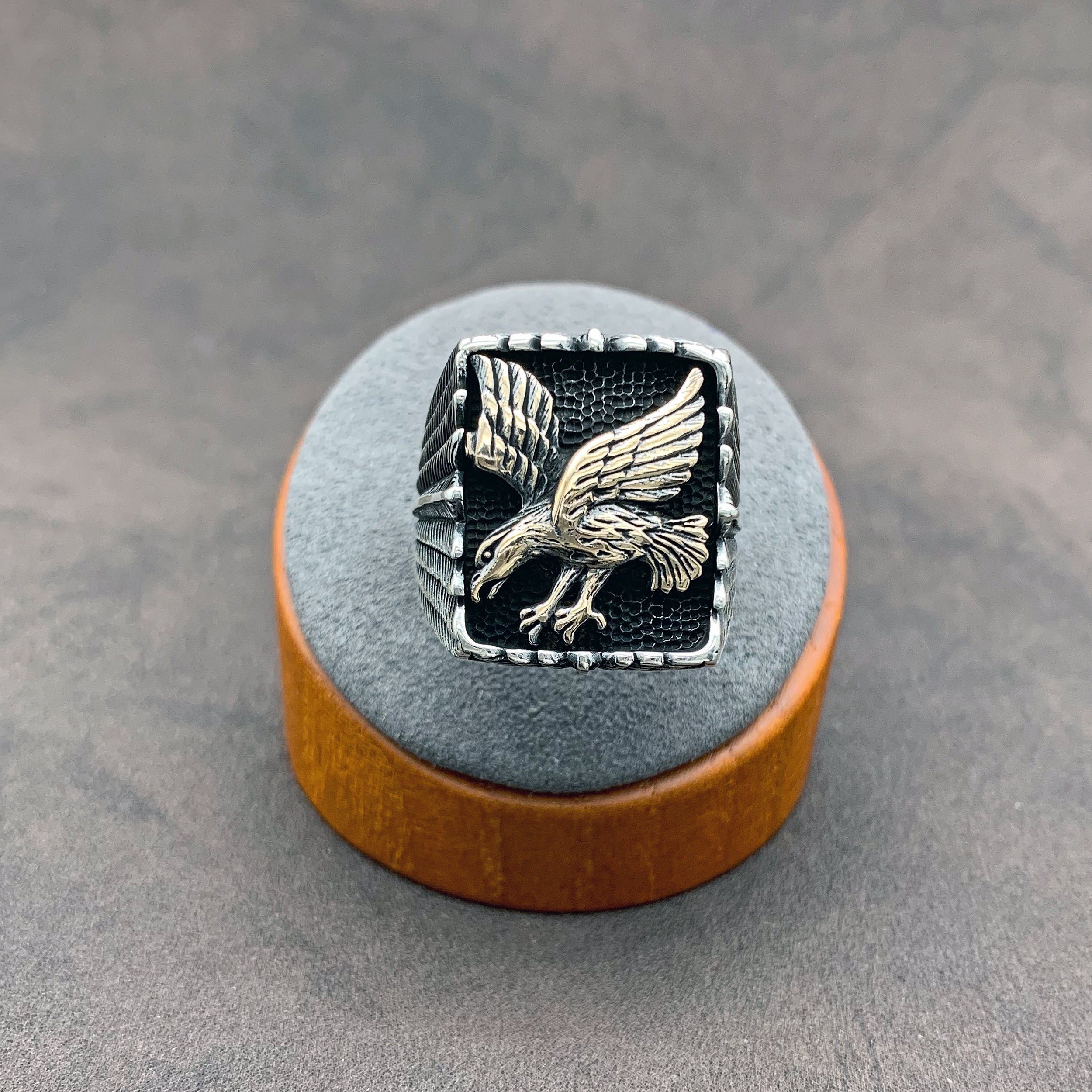 925 Sterling Silver Rectangular Eagle Mens Ring. A - Etsy