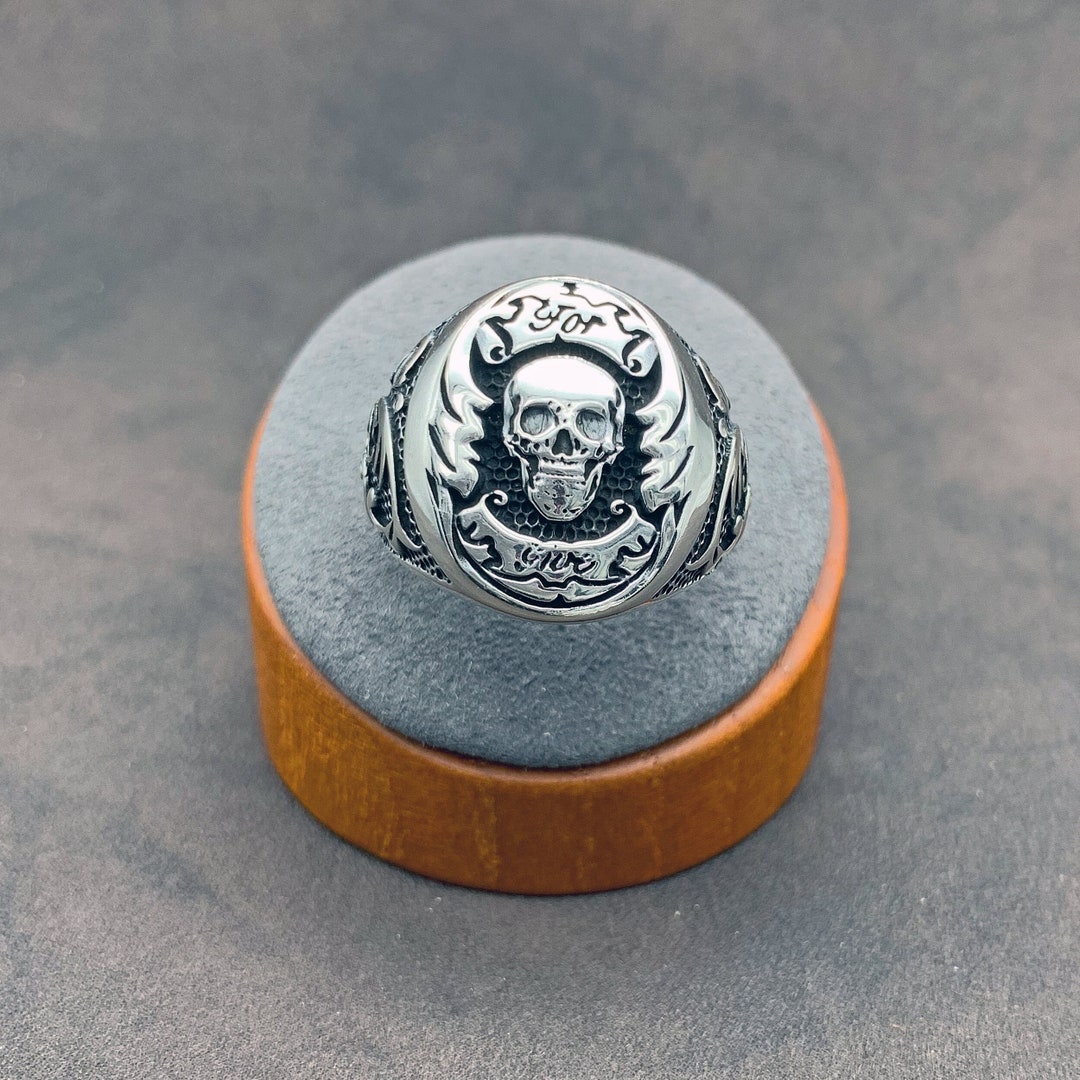 925 Sterling Silver Forgive Skull Ornate Men's Ring. Solid Silver ...