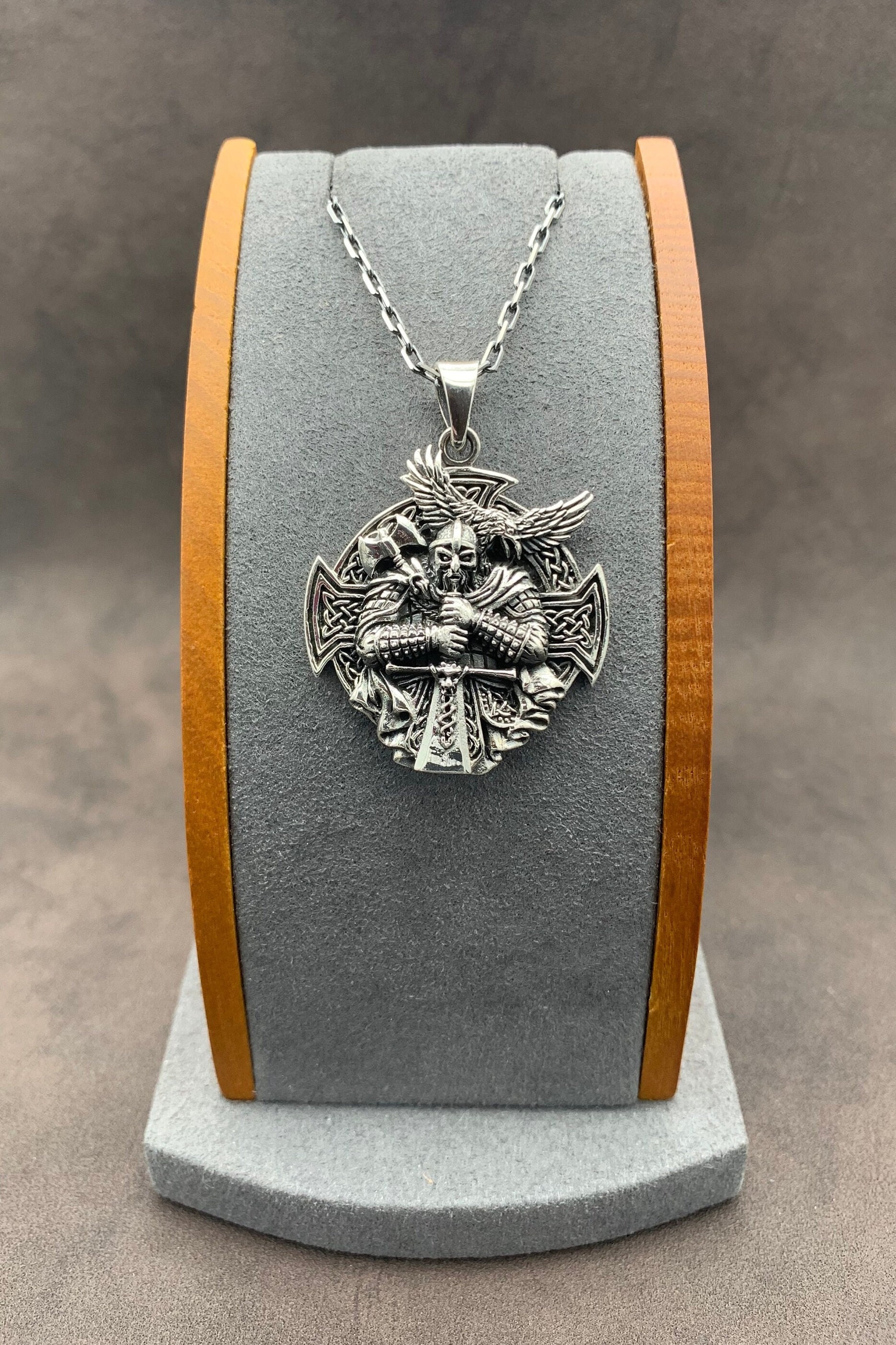 Odin's Sword & Cross Pendant. Viking God Odin W Raven and Sword. 925 ...