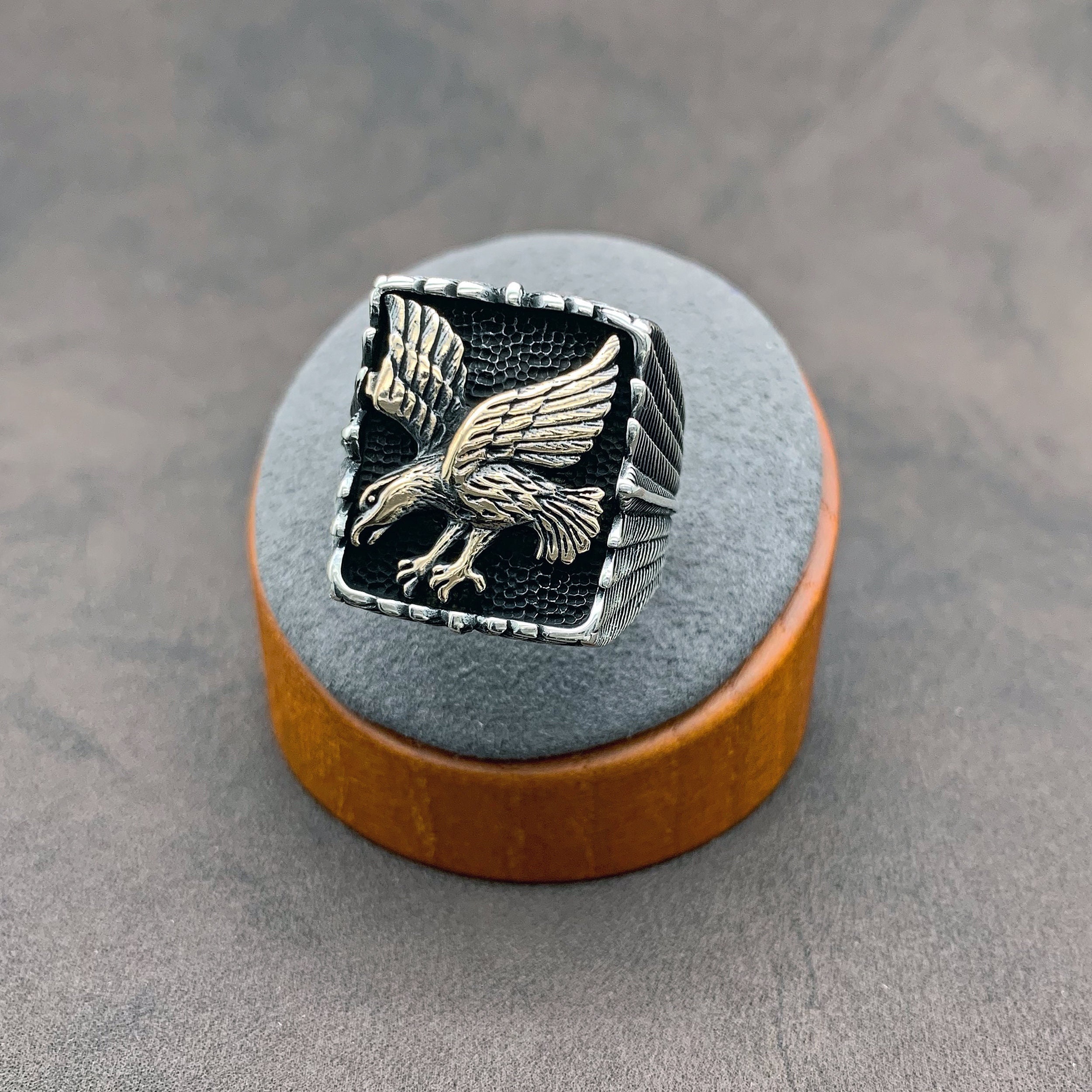 925 Sterling Silver Rectangular Eagle Mens Ring. A - Etsy