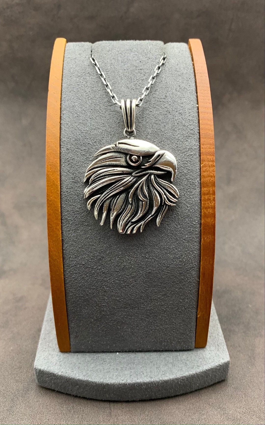 925 Sterling Silver Eagle Pendant & Chain. Silver Eagle Head Medallion ...