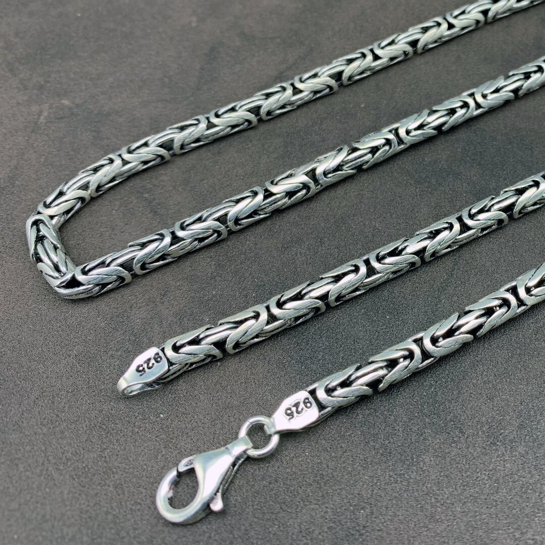 925 Sterling Silver Byzantine Chain. Solid Silver King Chain Necklace ...