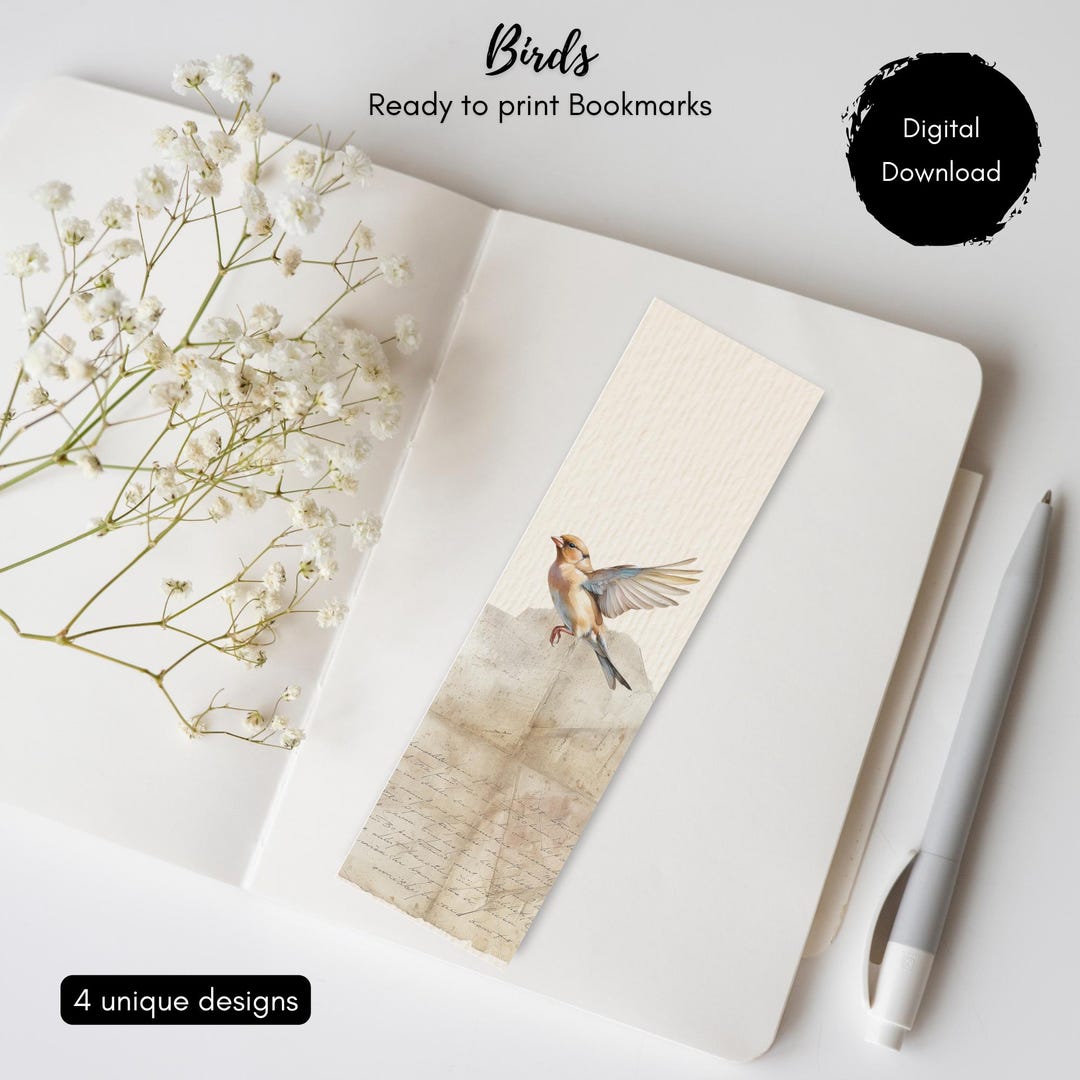 Vintage Birds Printable Bookmarks, Set of 4, Digital Download (PDF) - Etsy