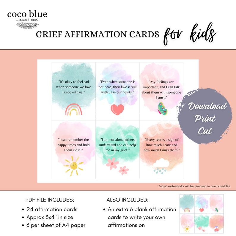 Grief Affirmation Cards Digital, Grief Affirmations, Digital ...