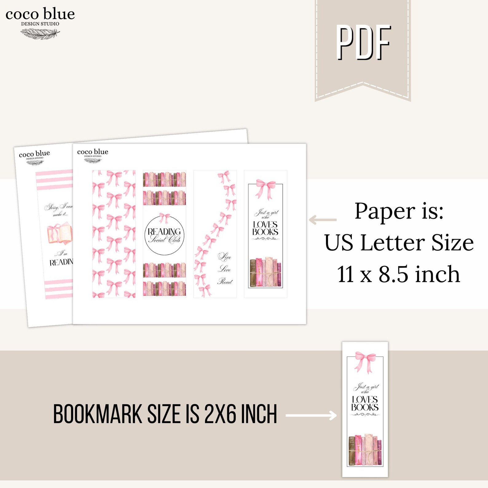 Coquette Printable Bookmarks Bundle, 8 Bookmarks Design, Girly Bows ...