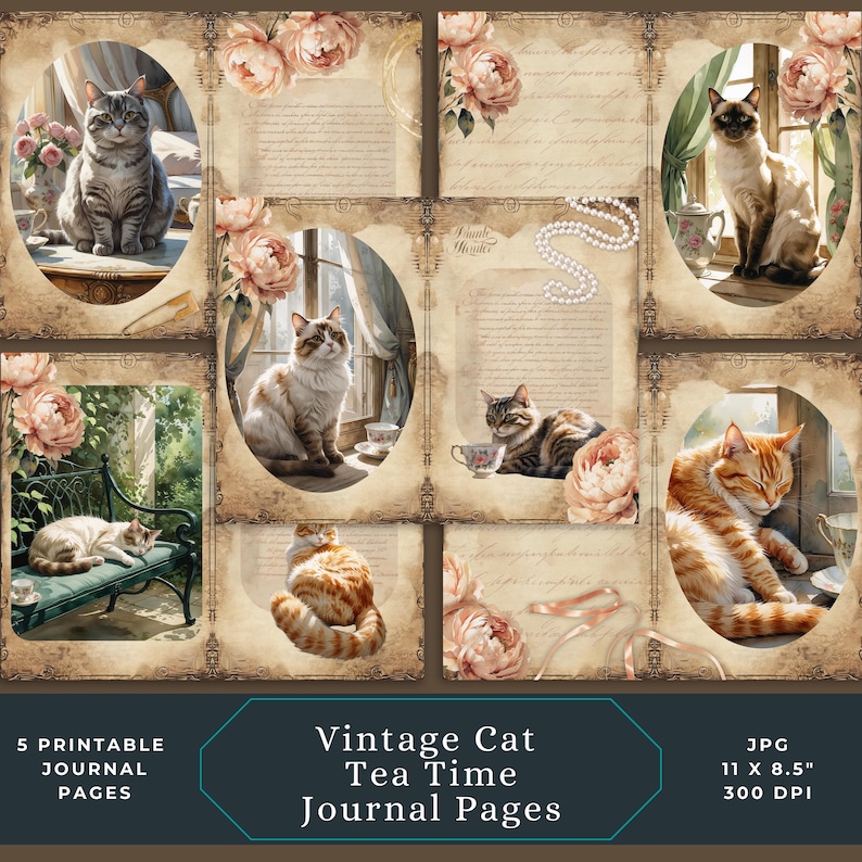 Vintage Cat Tea Time Junk Journal Pages (digital Download) - Etsy