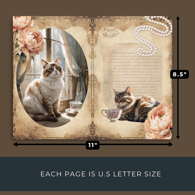 Vintage Cat Tea Time Junk Journal Pages (digital Download) - Etsy