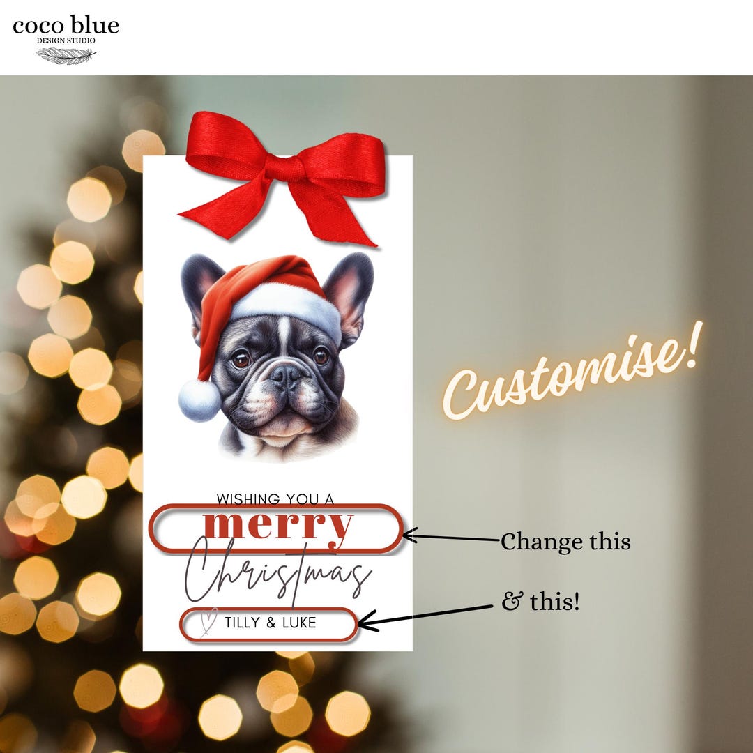 Editable Christmas Gift Tags, French Bulldog Frenchie Style ...
