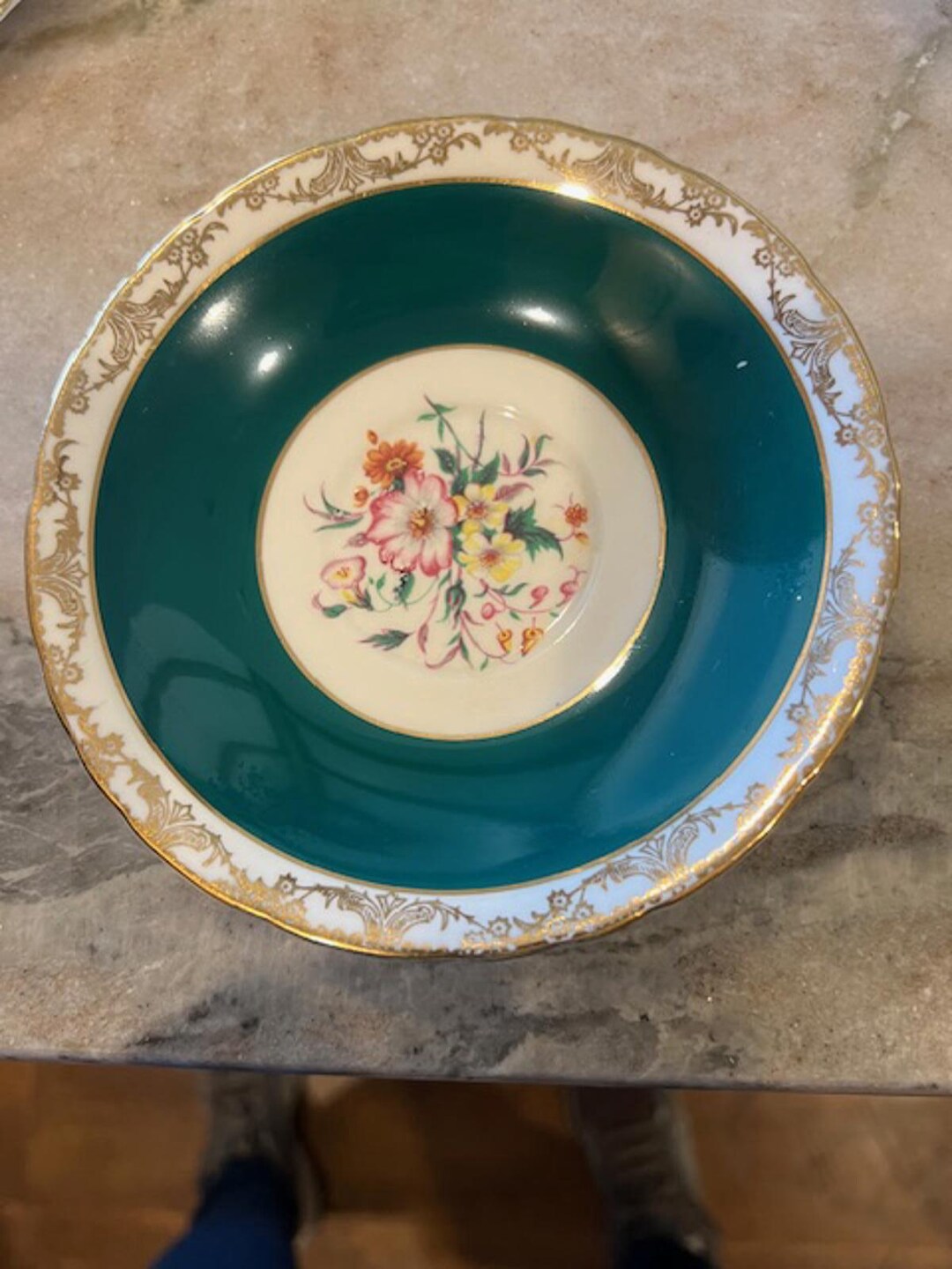 Vintage H&M Sutherland English Bone China Green Floral Bouquet Gold - 5 ...