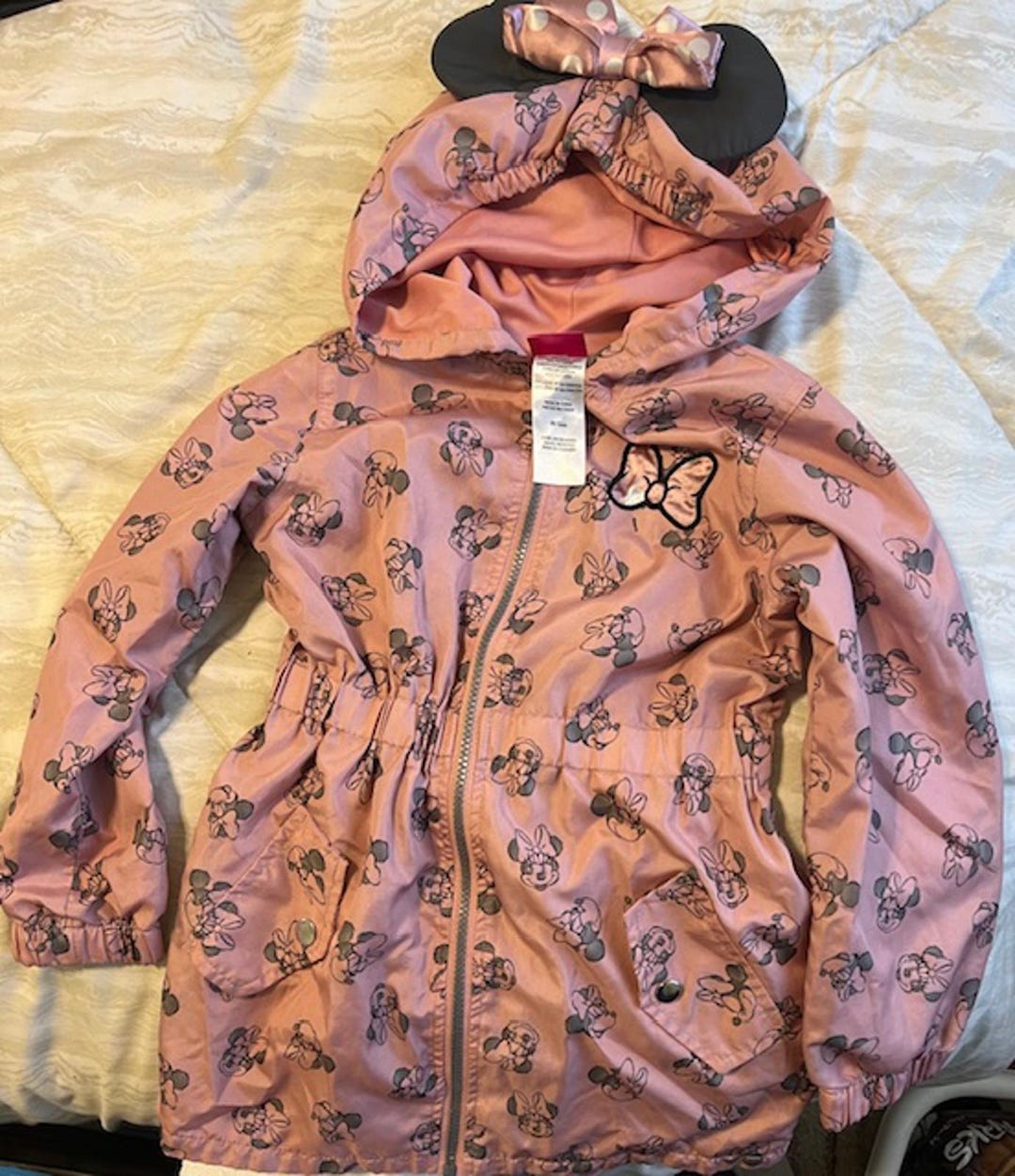 Disney Junior Minnie Mouse Jacket Girls Size 6X Pink Windbreaker Hooded ...
