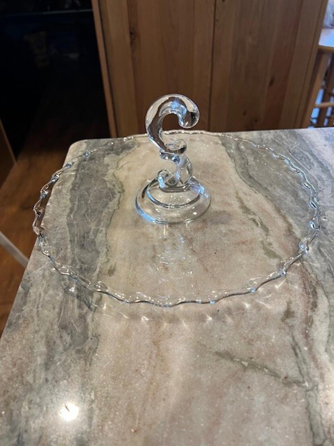 Clear Glass Tidbit Sandwich Tray Center Handle Scalloped Edge Fostoria ...