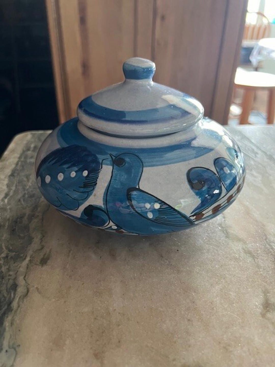 Tonala Dish With Lid, Blue Candy Jar Dish, Hand Painted Mexican Folk ...