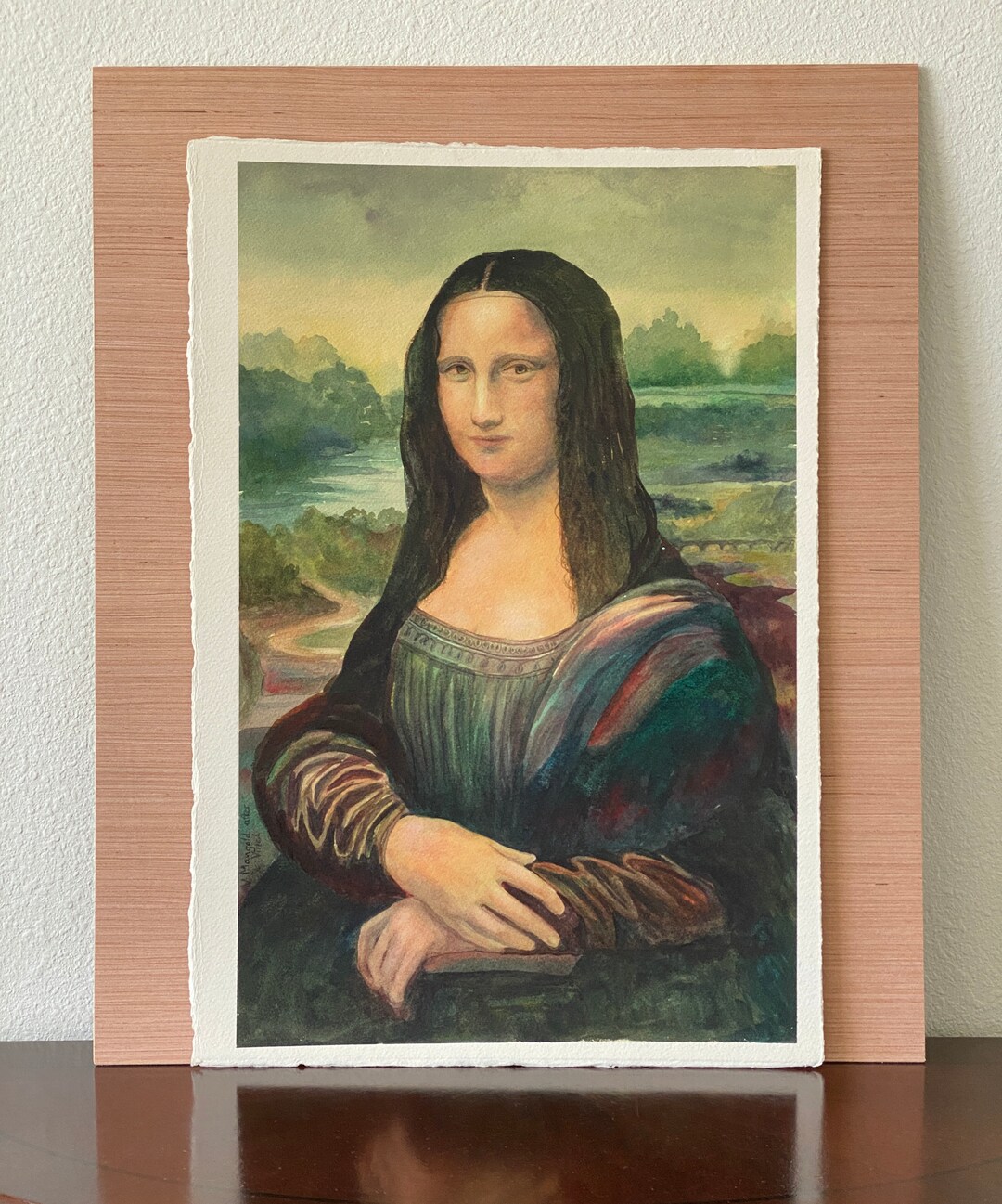 Mona Lisa After the Famous Leonardo Da Vinci, 21 X 13.5 Watercolor ...