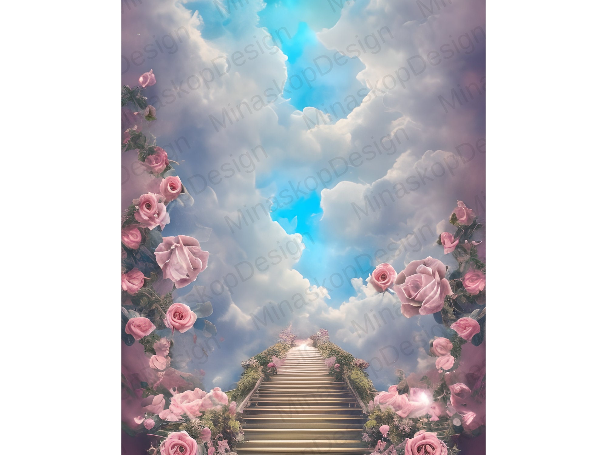 Rest in Heaven Background, Pink Rose Heaven Gate Stairway Memorial PNG ...
