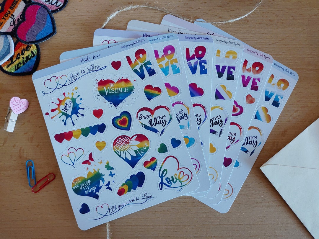LGBTQ Pride Sticker Sheet: Rainbow Heart Stickers - Handmade - Etsy