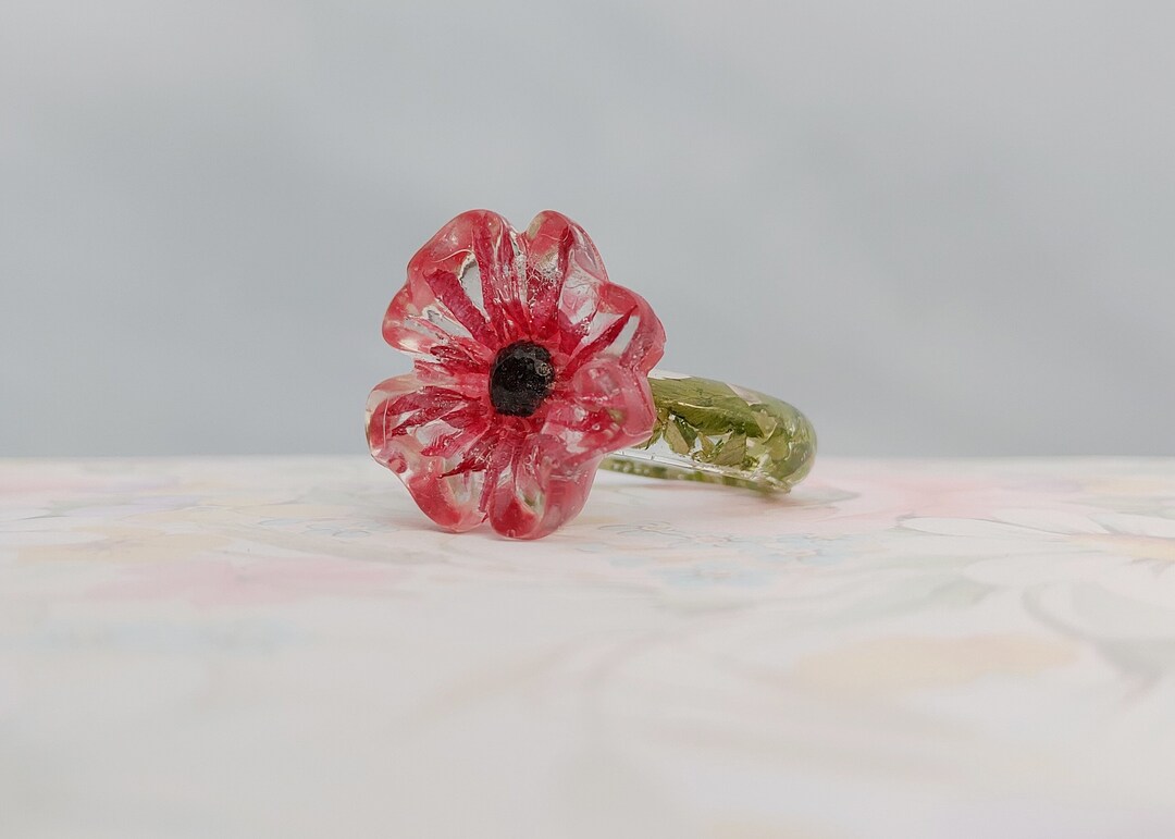 Poppy Ring - Remembrance Jewelry - Real Flower Ring - Summer Ring ...