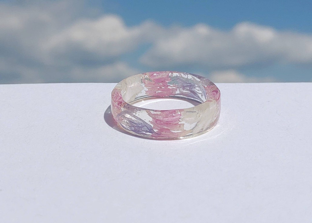 Transgender Ring Trans Pride Resin Ring Real Flower Ring Dried Flower ...